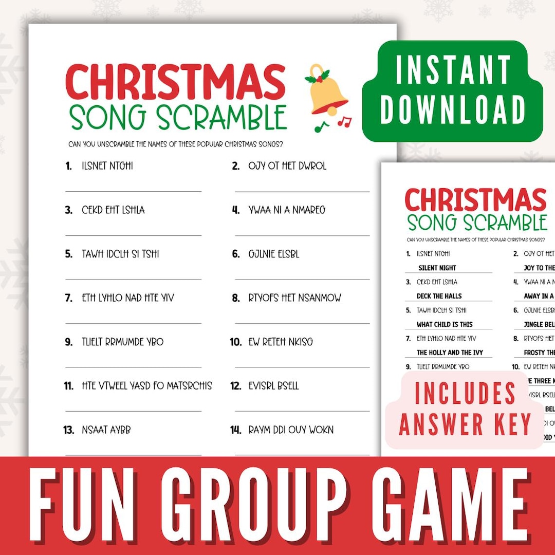 Christmas Song Scramble Game Printable, Christmas Game for Large Groups ...