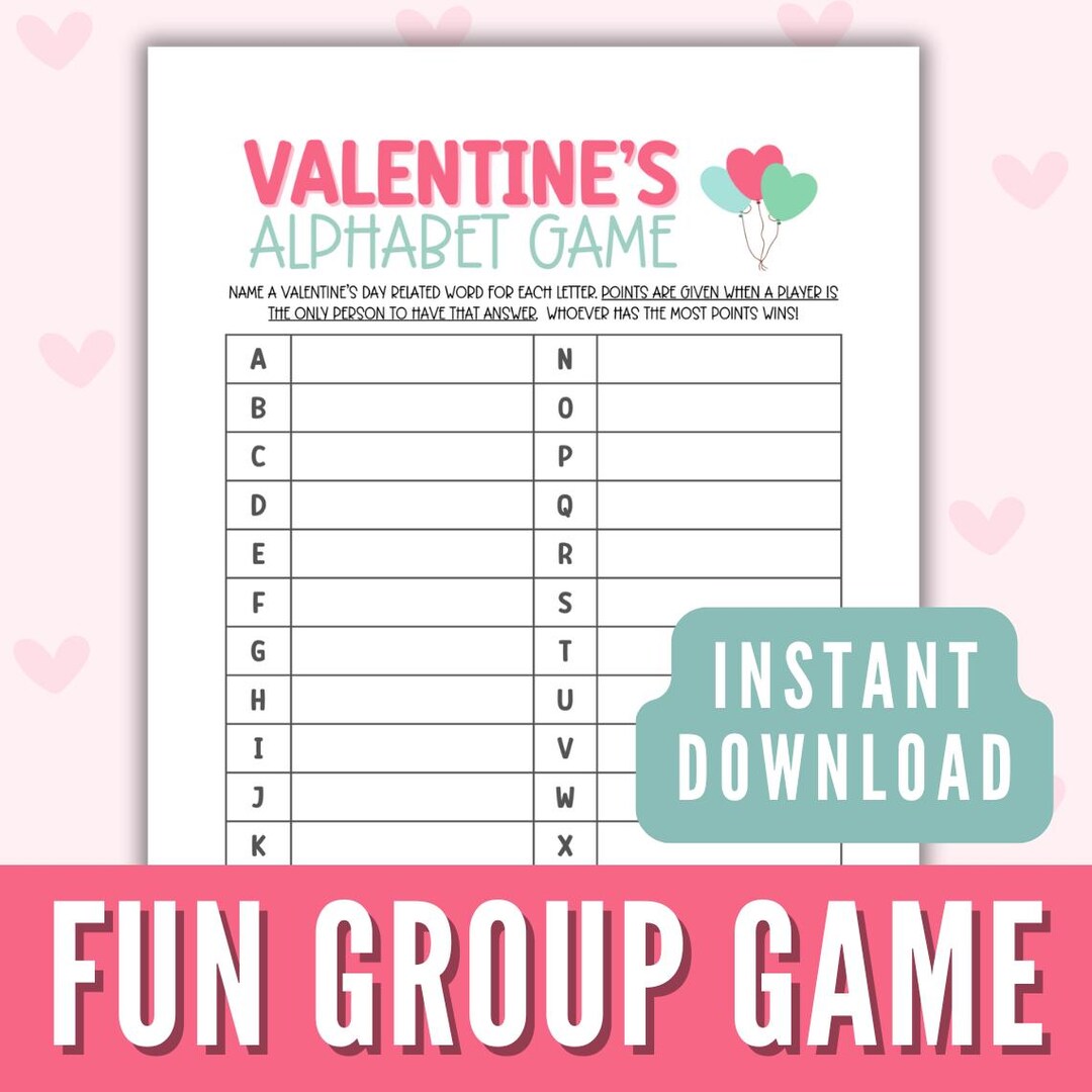 Valentine's Day Group Game Printable, Valentine Words Alphabet A to Z ...