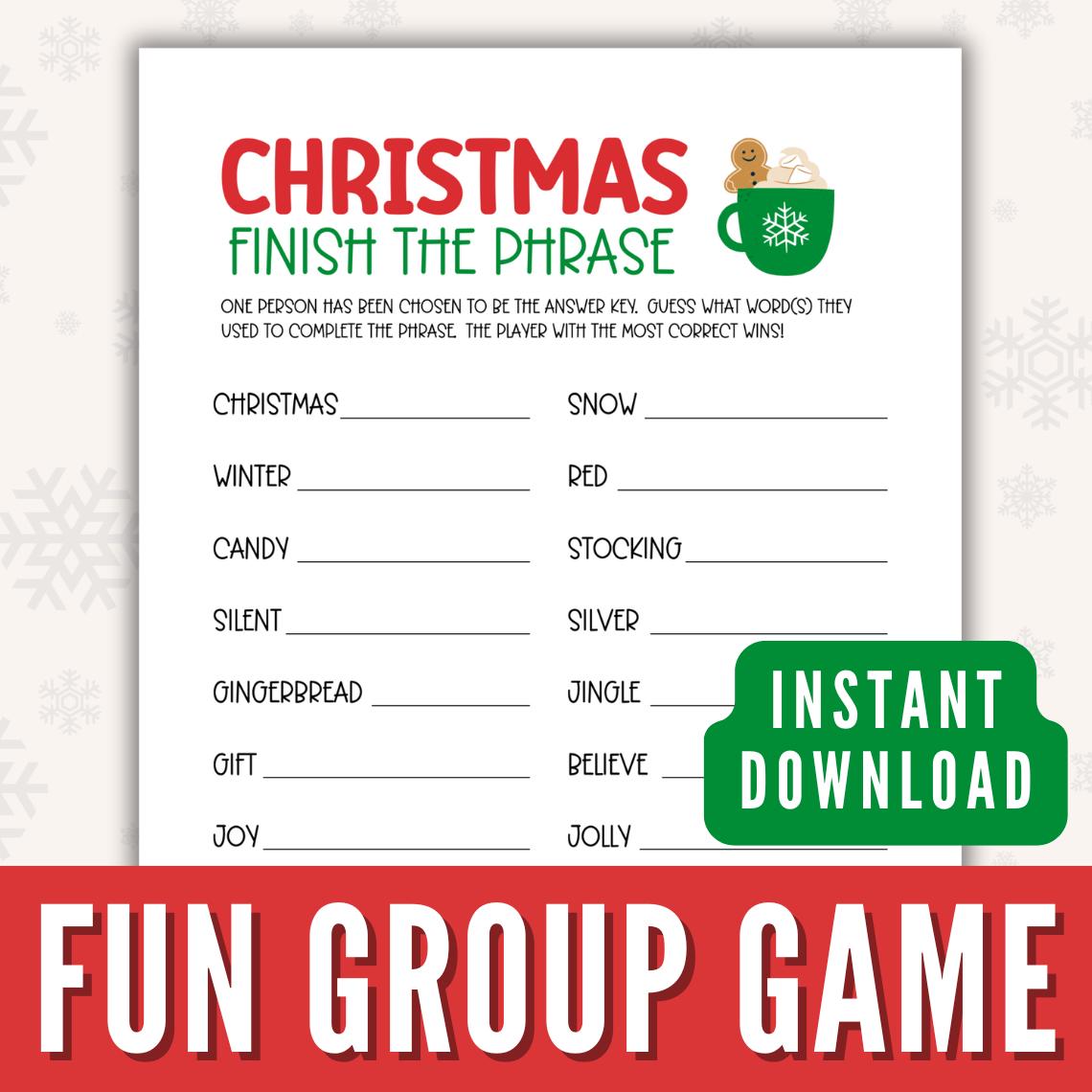 Christmas Finish My Phrase Game Printable, Office Party Game, Fun Large ...