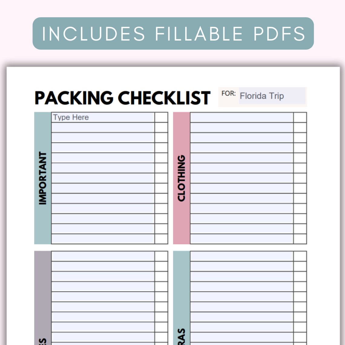 Editable Travel Packing List Printable, Travel Checklist Pdf, Travel ...