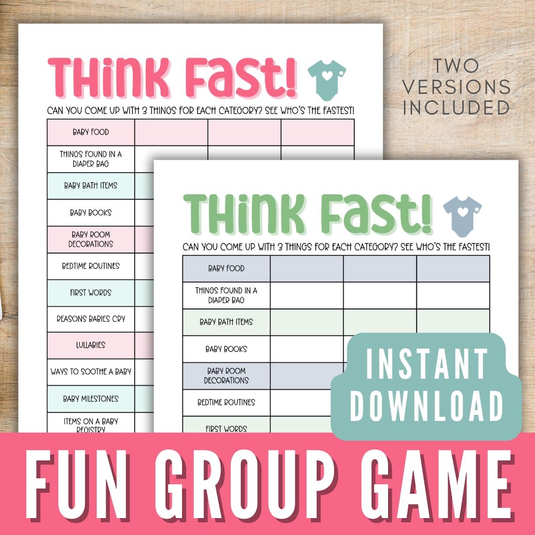 Think Fast Baby Shower Game Printable, Baby-themed Category Party Game ...