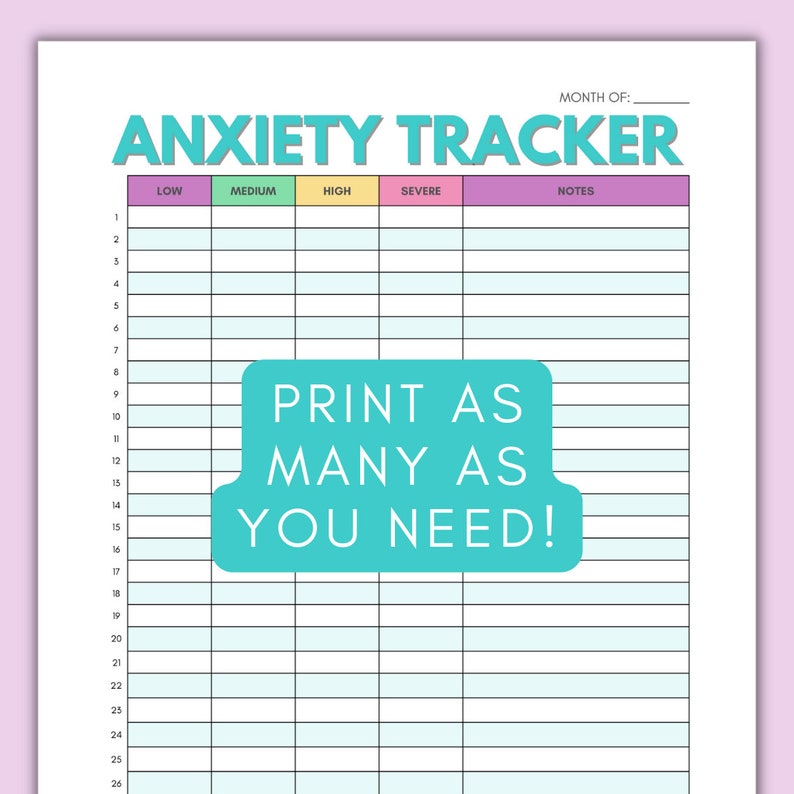 Anxiety Tracker Printable Template, Mental Health Log, Daily Stress Log ...