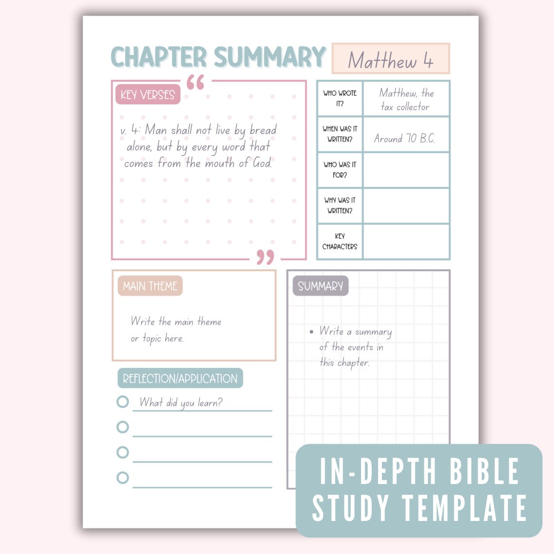 Bible Chapter Summary Template Printable Bible Study, Colorful Bible ...