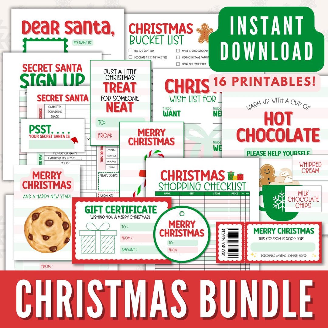 Christmas Printable BUNDLE, Holiday Printables, Digital Gift Tags ...