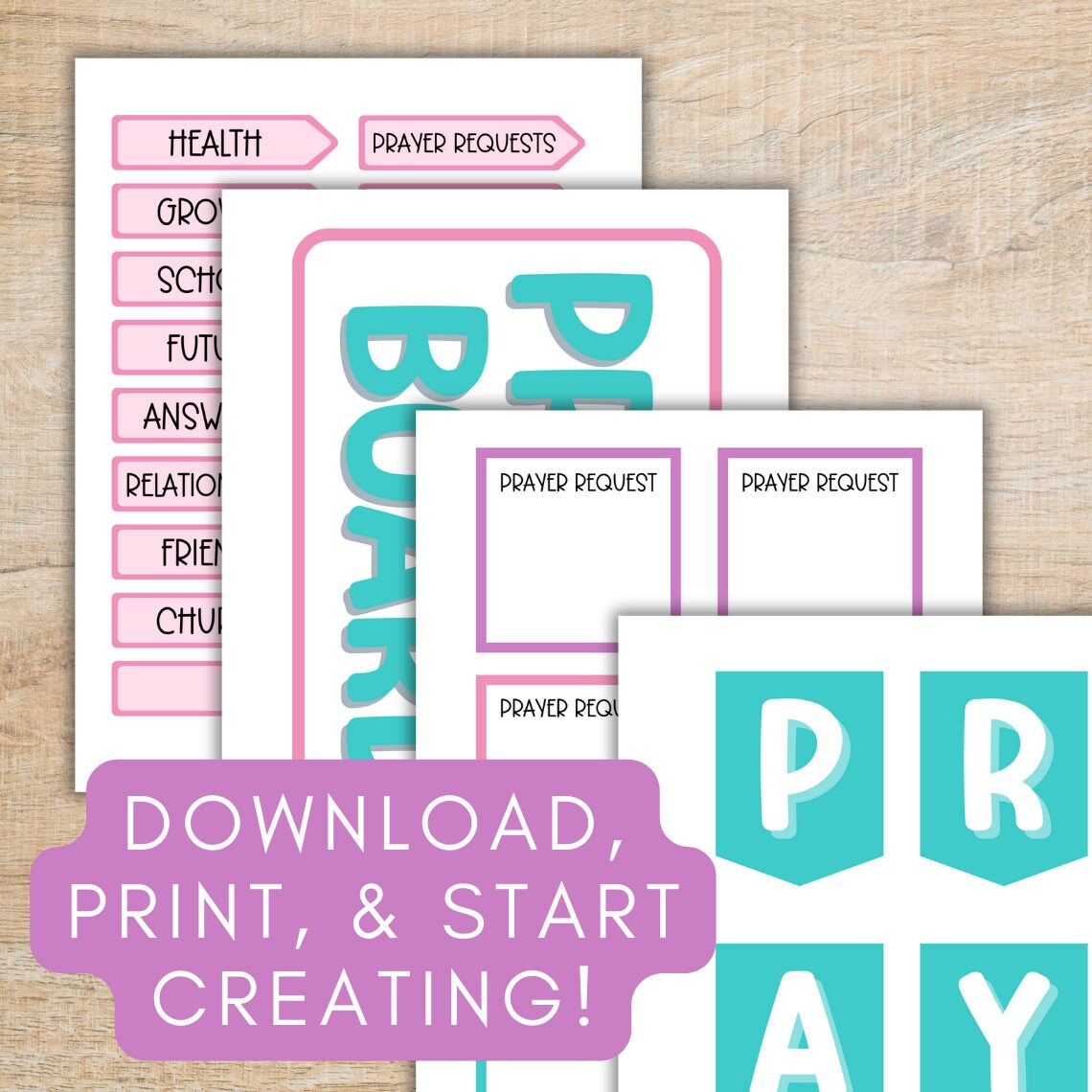 Printable Prayer Board Kit, Cute Prayer Cards, Colorful Prayer Vision ...