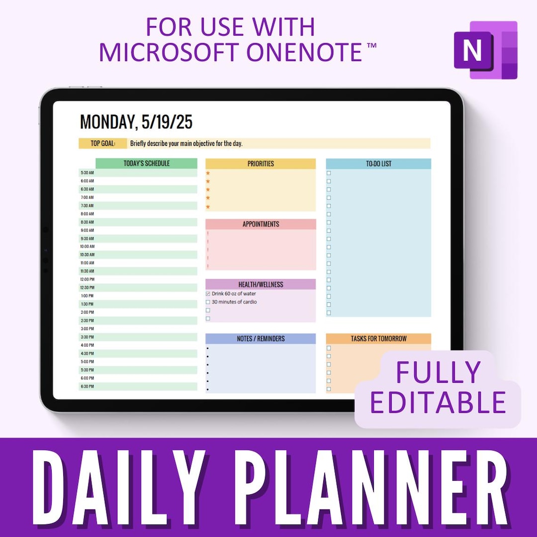 Onenote Daily Planner Template, Colorful Minimalist Digital Planner ...