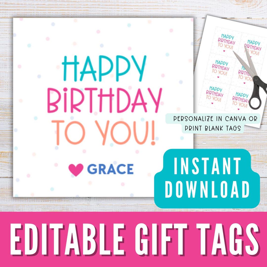 Happy Birthday Gift Tags Printable, Editable Gift Tags, Happy Birthday ...