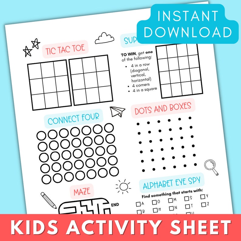 Kids Activity Printable Instant Download Children Coloring and ...