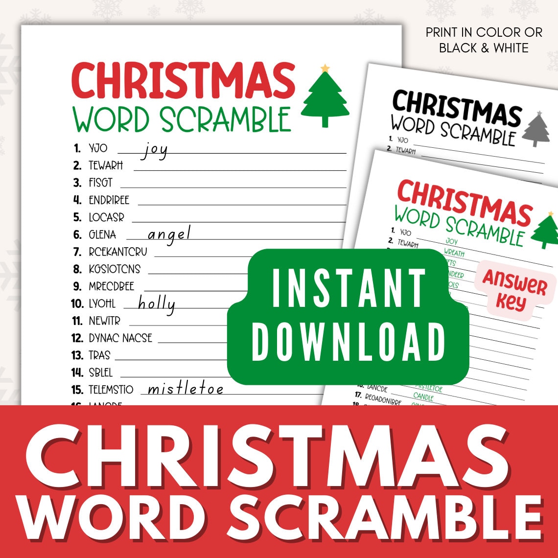 Christmas Word Scramble Printable, Fun Christmas Printable Unscramble ...