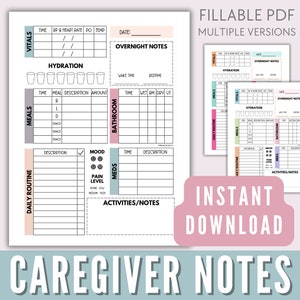 Caregiver Log Printable With Overnight Notes, Caregiver Daily Log ...