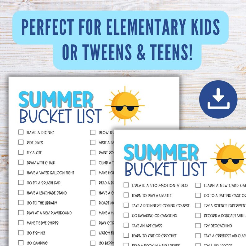 Printable Summer Bucket List for Kids & Teens, Multiple Versions for ...