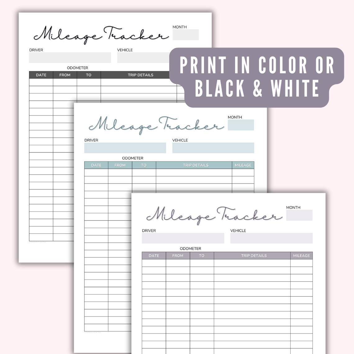 Mileage Tracker Printable Driver Log, Work Trip Miles Log, Business ...