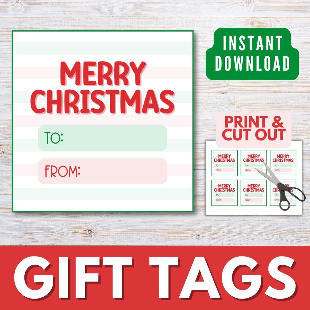 Merry Christmas Gift Tag Printable, Red and Green Gift Tags, Cookie ...