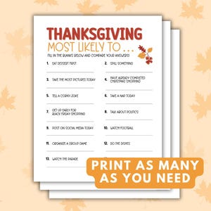 Most Likely to Thanksgiving Group Game, Thanksgiving Game Printable ...