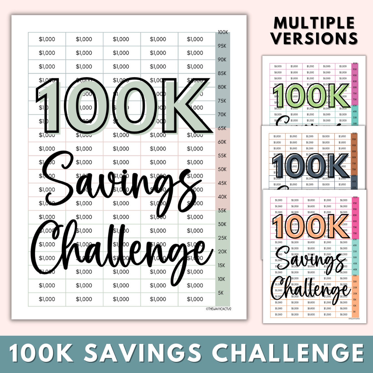 100000 Savings Challenge Printable | 100K Savings Challenge Tracker ...