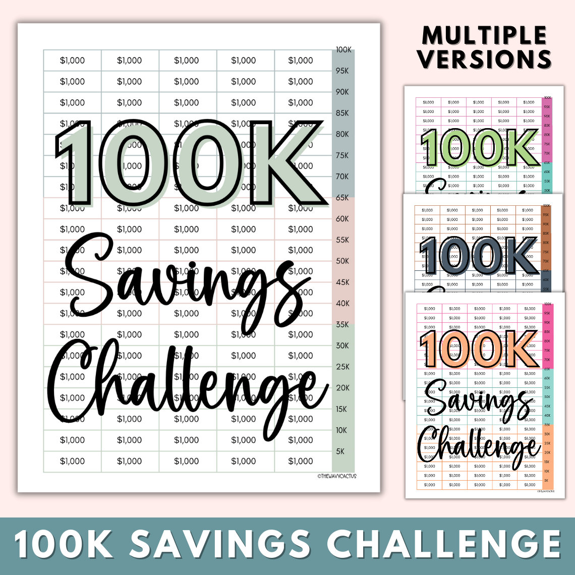 100000 Savings Challenge Printable 100K Savings Challenge Tracker ...
