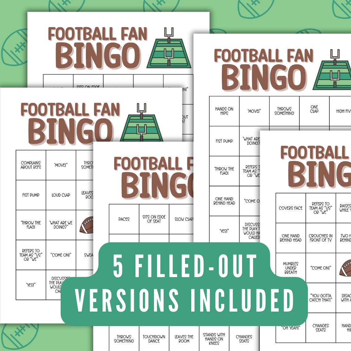 Football Fan Bingo Cards Husband Edition Printable, Fun Husband ...