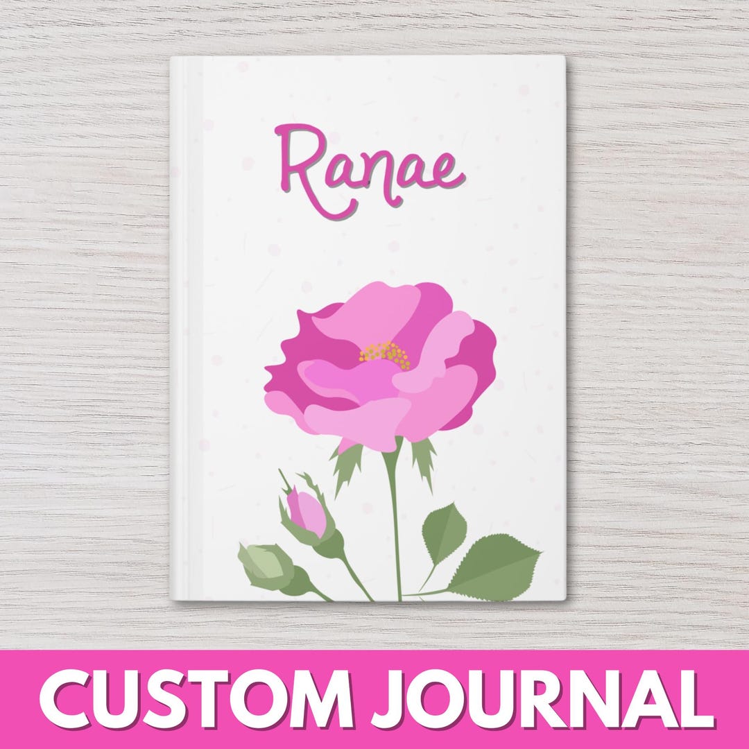 Custom Birth Flower Journal June Roses Personalized Notebook Hot Pink ...