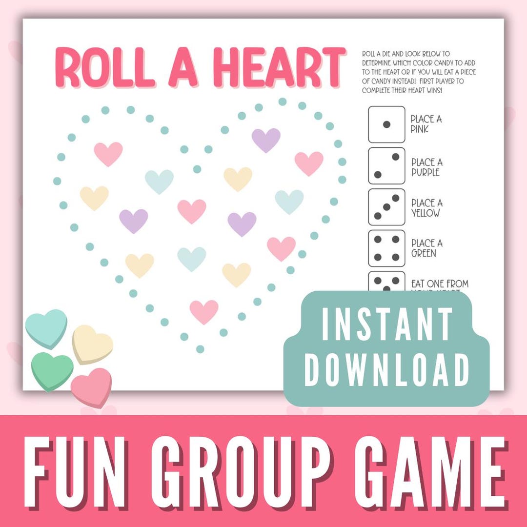 Valentine's Day Group Game Printable, Roll a Heart Large Group Party ...