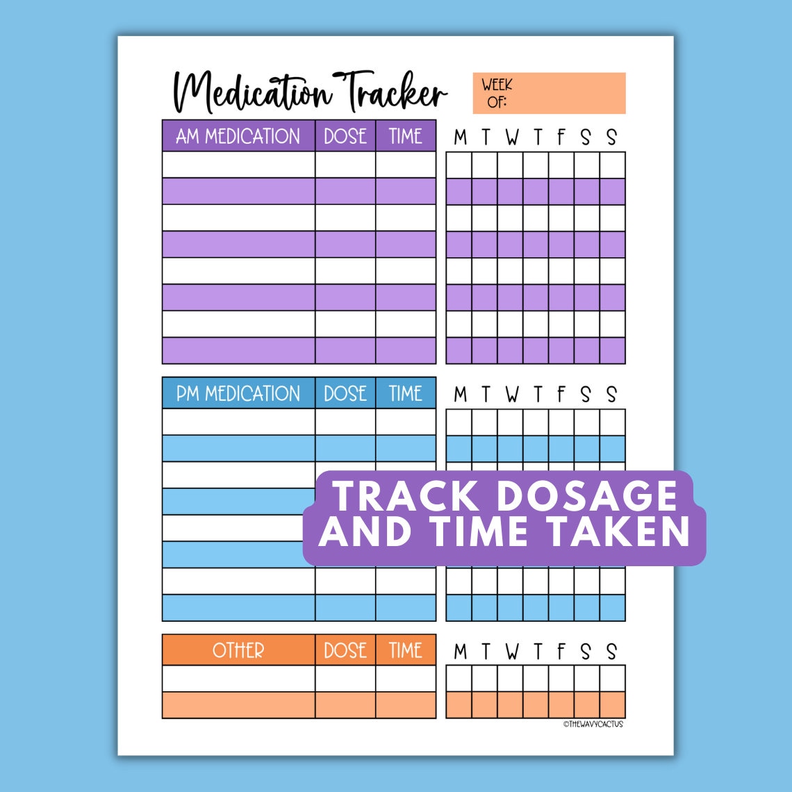 Medication Log Digital Download Printable Medicine Schedule Weekly ...