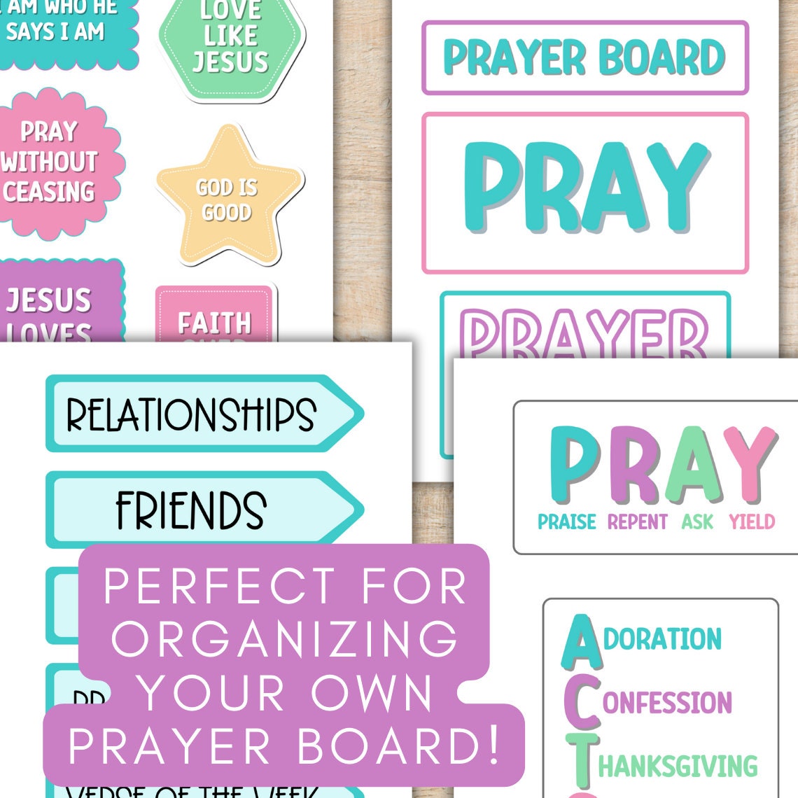 Printable Prayer Board Kit, Cute Prayer Cards, Colorful Prayer Vision ...