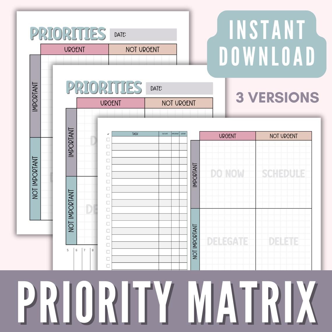 Eisenhower Matrix Task Priority Printable Tracker, Priority Matrix, to ...