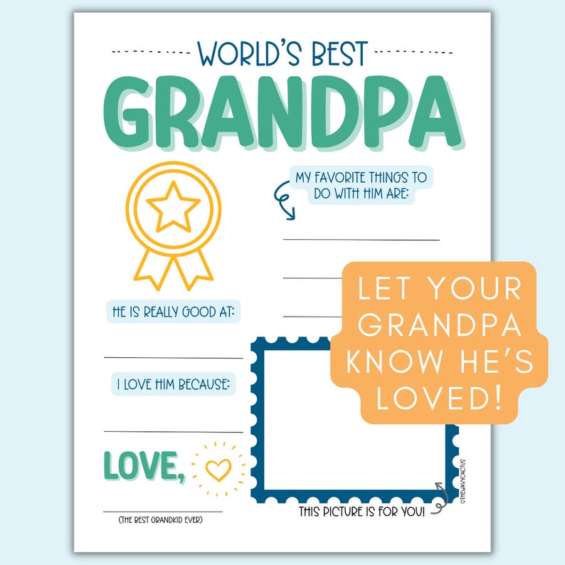 Gift for Grandpa From Kids, Grandparents Day Printable, All About My ...