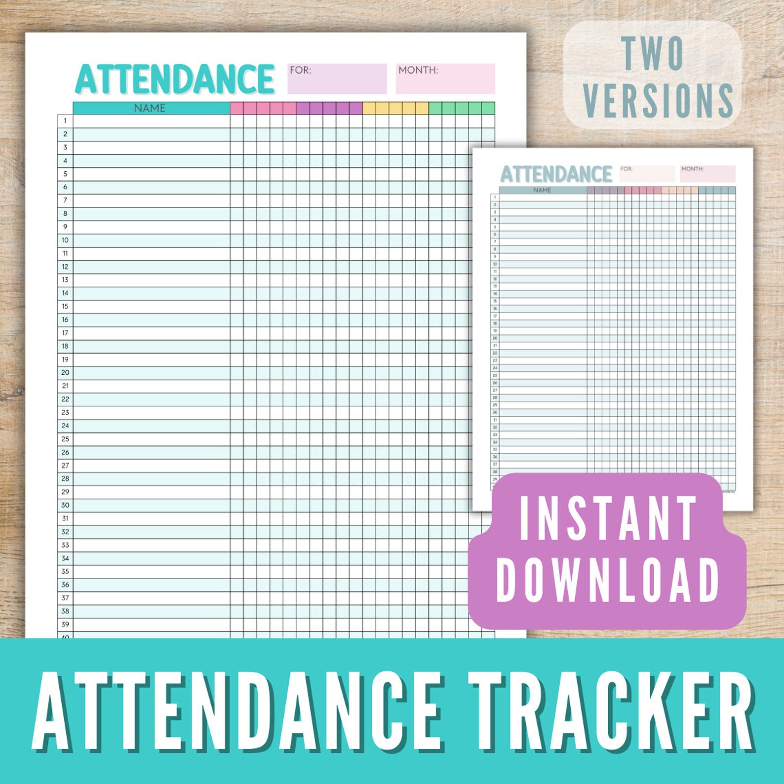 Attendance Tracker Printable, Colorful Attendance Sheet Template, Boho ...