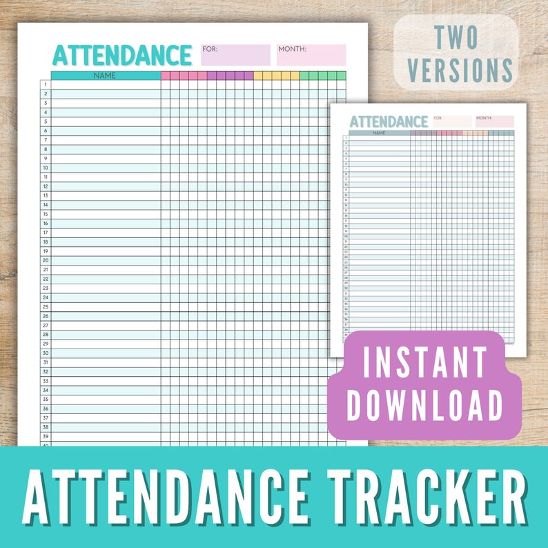 Attendance Tracker Printable, Colorful Attendance Sheet Template, Boho ...