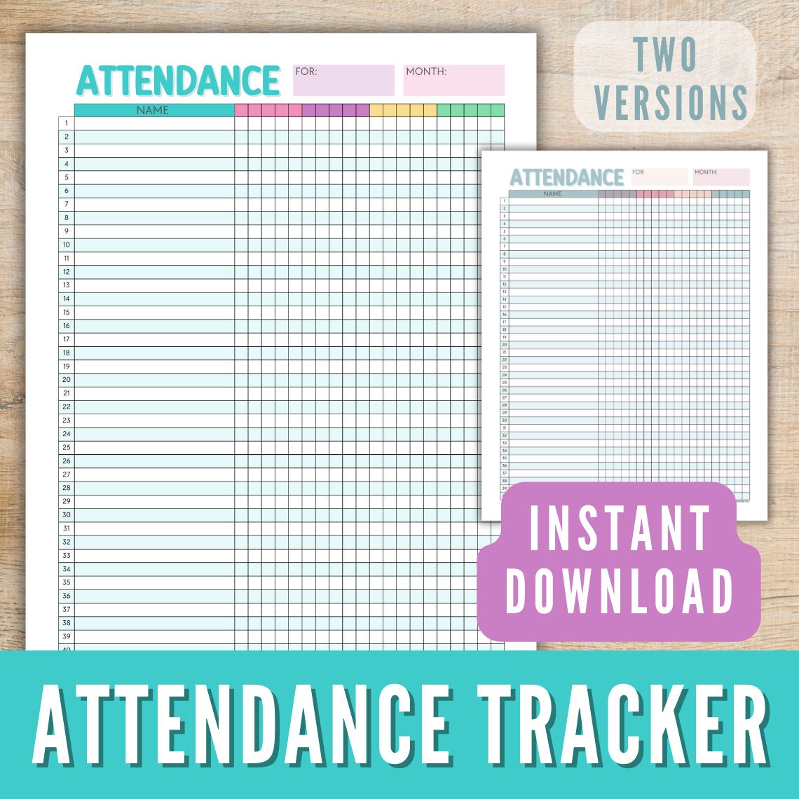 Attendance Tracker Printable, Colorful Attendance Sheet Template, Boho ...