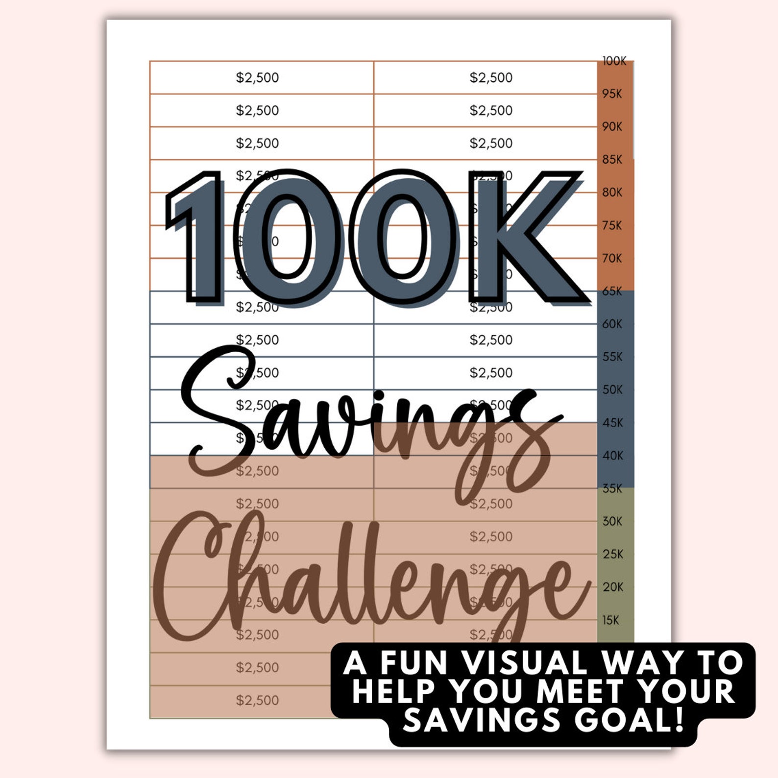 100000 Savings Challenge Printable 100K Savings Challenge Tracker ...