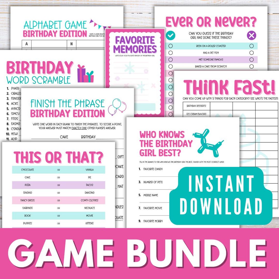 Birthday Game Bundle, Printable Girl Birthday Party Games, Birthday ...