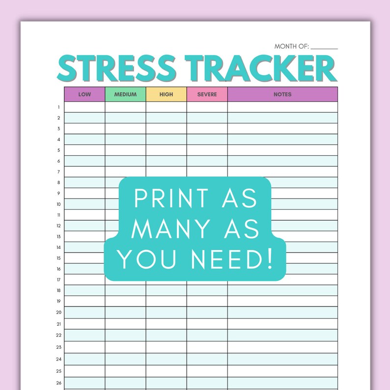 Stress Tracker Printable Template, Mental Health Log, Daily Stress Log ...
