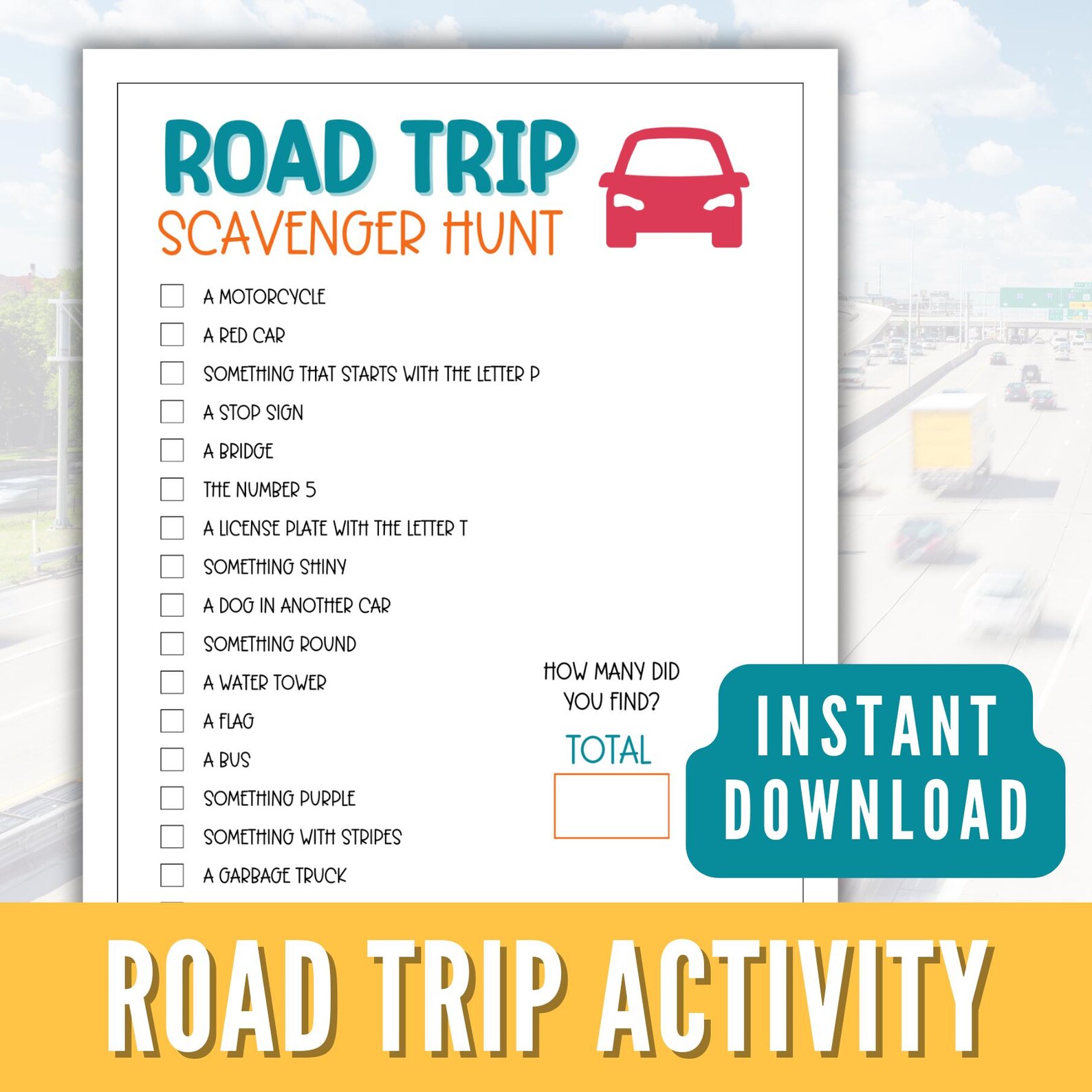 Kids Road Trip Game, Printable Family Road Trip Scavenger Hunt, Car ...