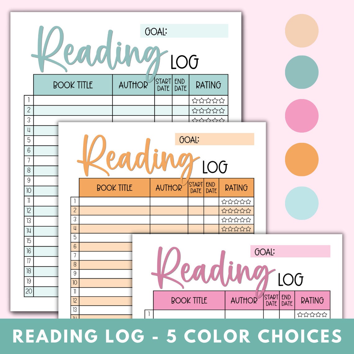 Reading Log Printable for Adults or Kids Reading List Book Tracker ...