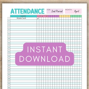 Attendance Tracker Printable, Colorful Attendance Sheet Template, Boho ...