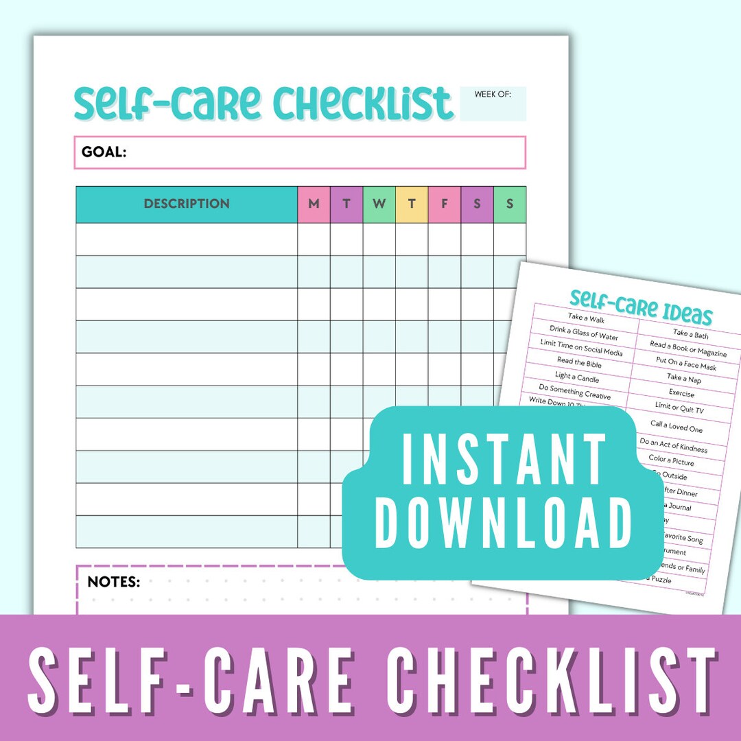 Self Care Checklist Printable, Self-care Planner Journal Tracker ...
