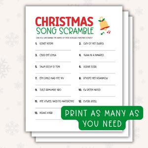 Christmas Song Scramble Game Printable, Christmas Game for Large Groups ...