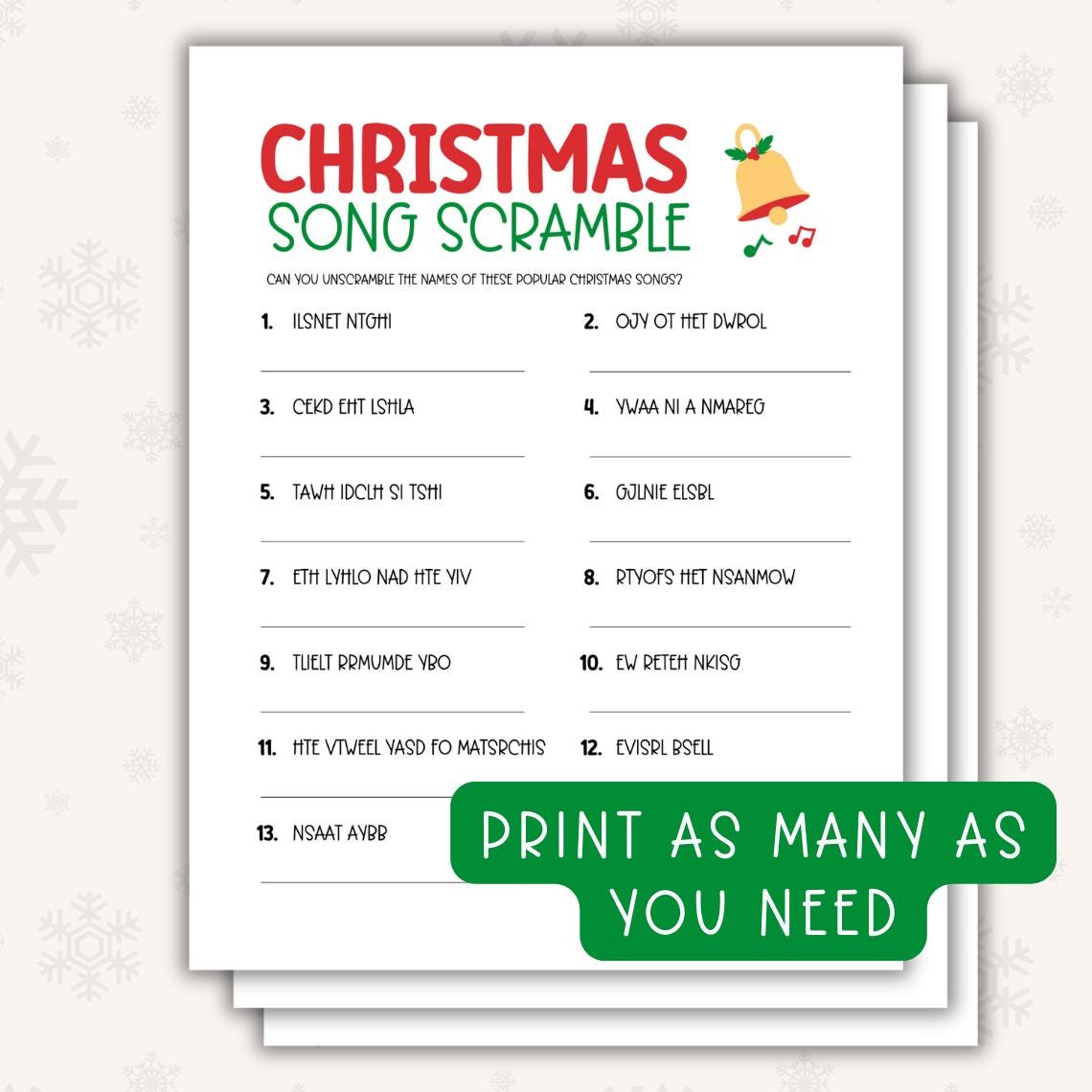 Christmas Song Scramble Game Printable, Christmas Game for Large Groups ...