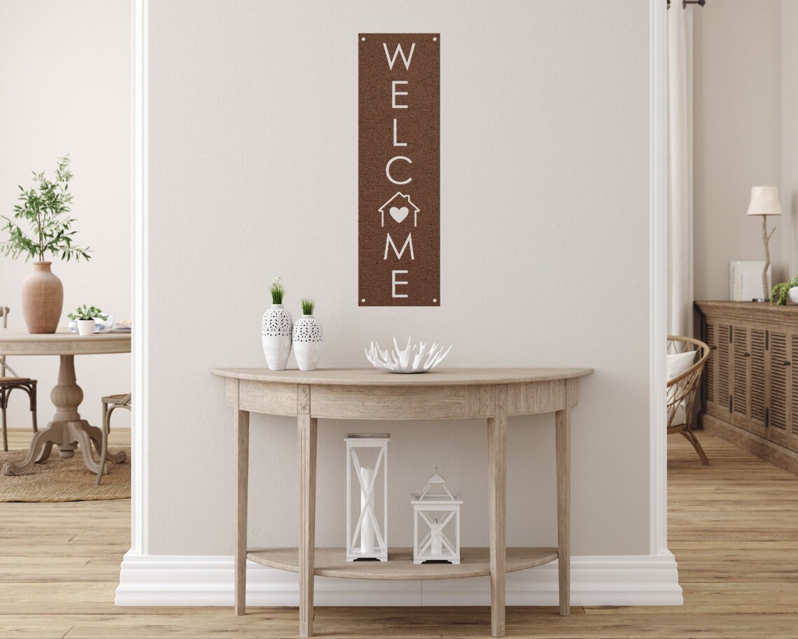 Metal Welcome Sign for Front Door or Entryway, Vertical Outdoor Welcome ...