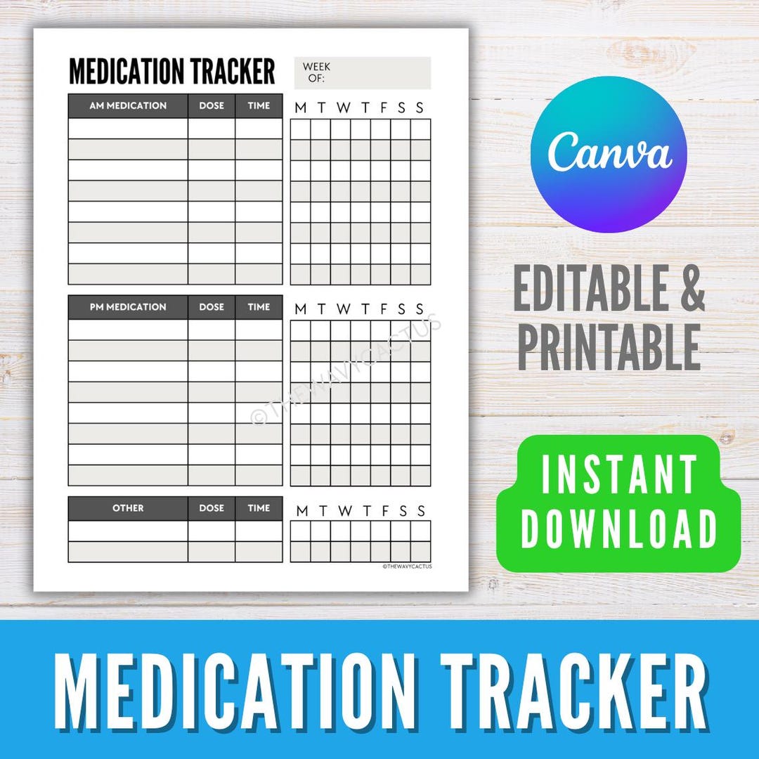 Editable Medication Tracker, Edit in Canva, Printable Daily Medication ...