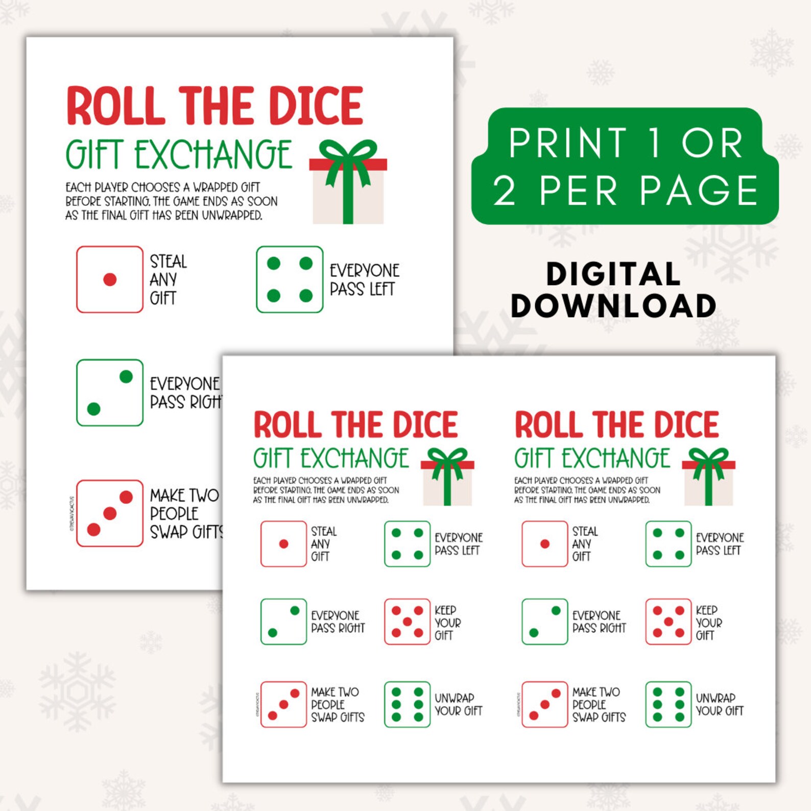 Christmas Dice Game Printable Christmas Gift Exchange Game, Christmas ...