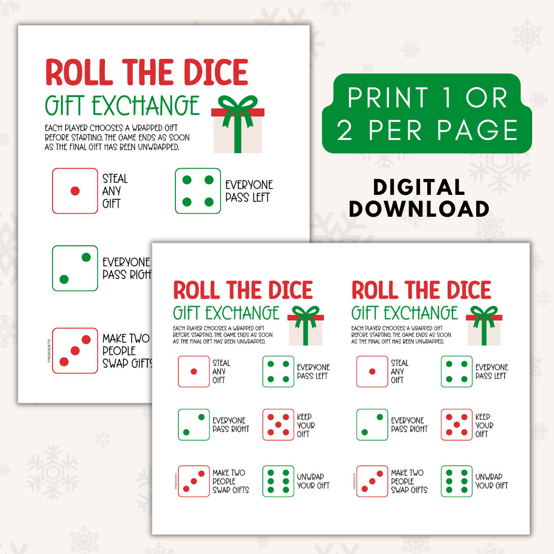 Christmas Dice Game Printable Christmas Gift Exchange Game, Christmas ...