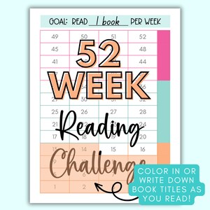 52 Week Reading Challenge Printable Tracker, Reading Tracker, Reading ...