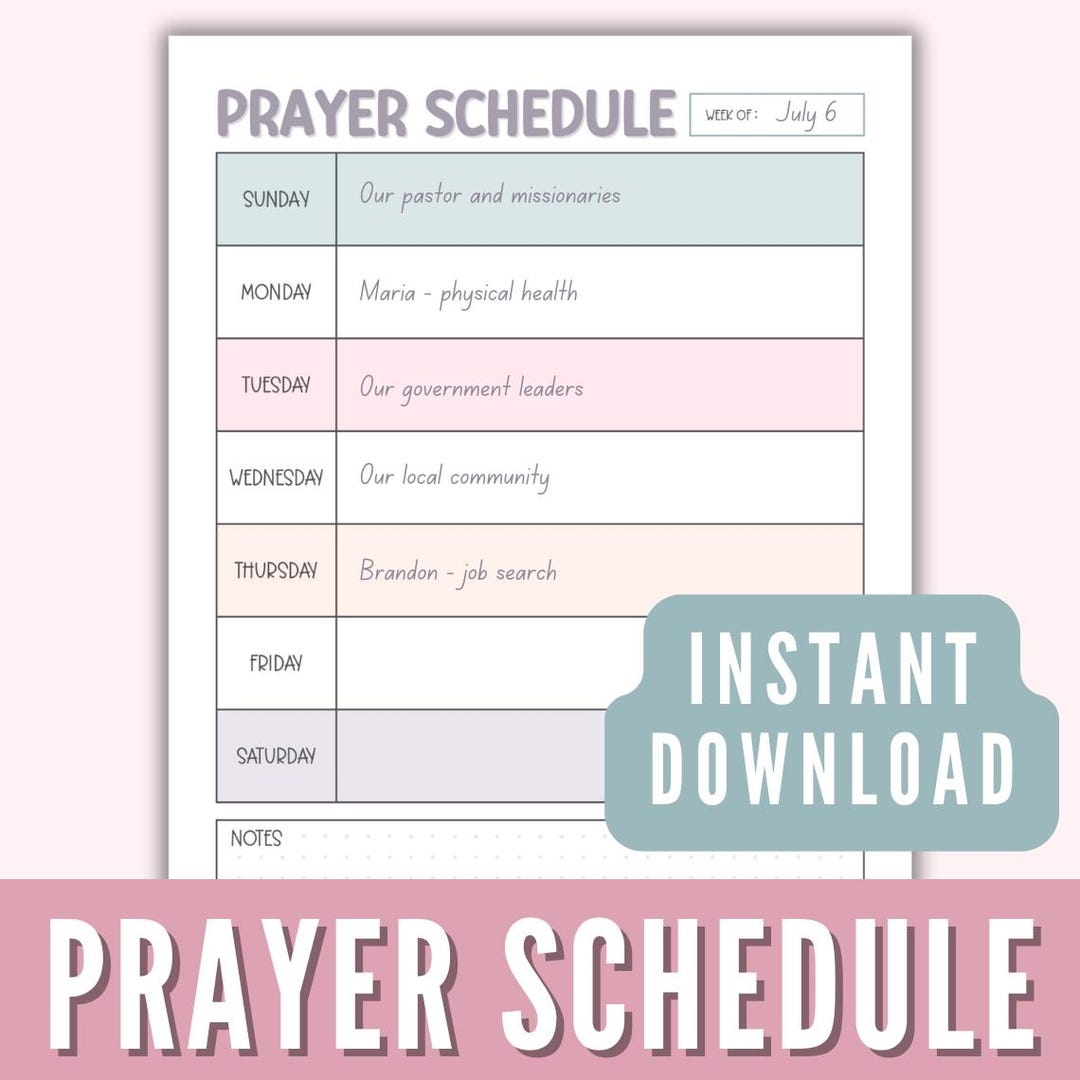 Prayer Schedule Printable Template, Cute Daily Prayer Printable Planner ...