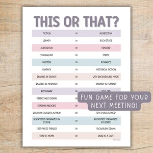 Printable Game for Book Clubs, This or That Book Club Discussion ...