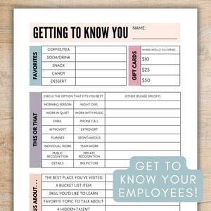 Team Building Get to Know Your Staff Questionnaire Printable, Coworker ...