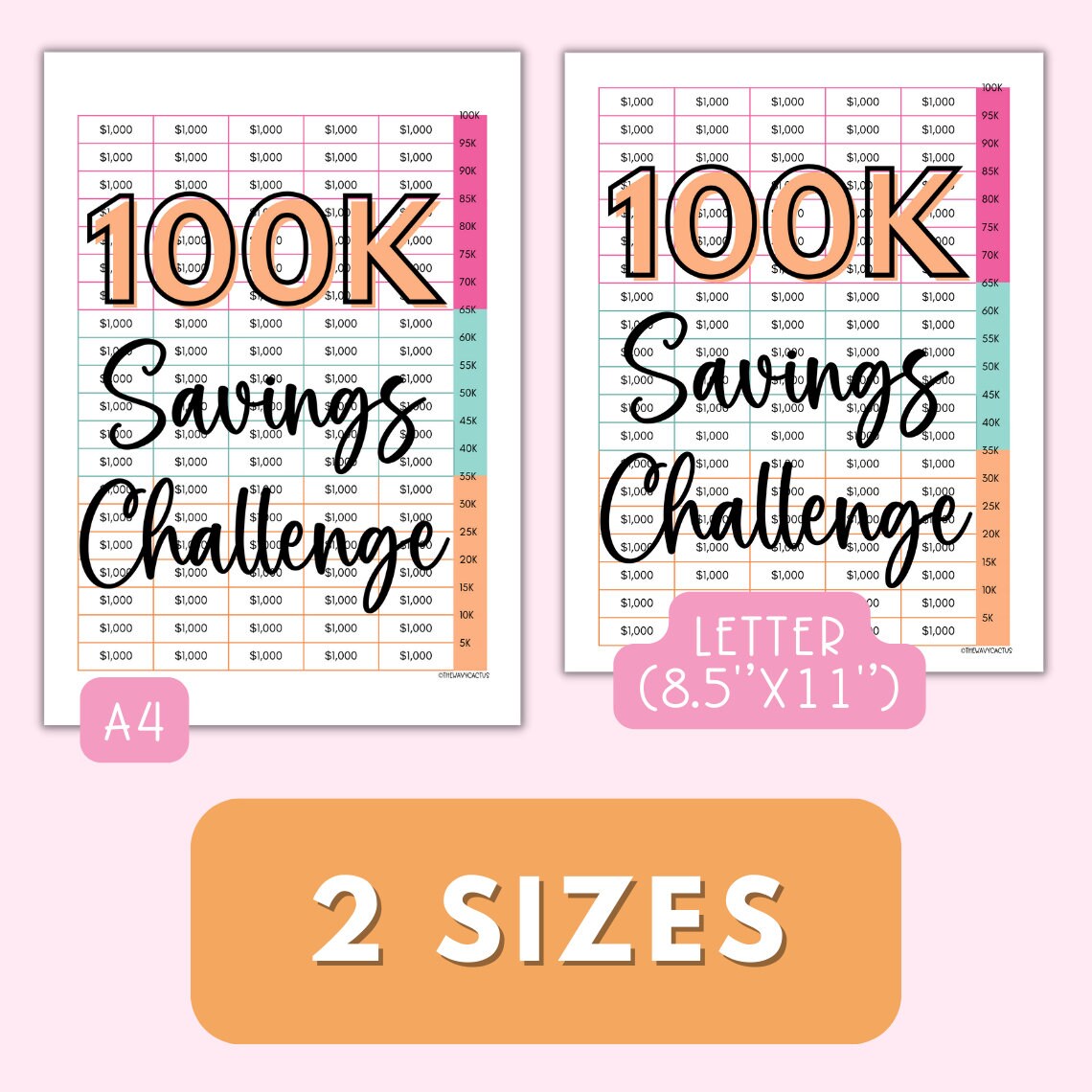 100000 Savings Challenge Printable | 100K Savings Challenge Tracker ...