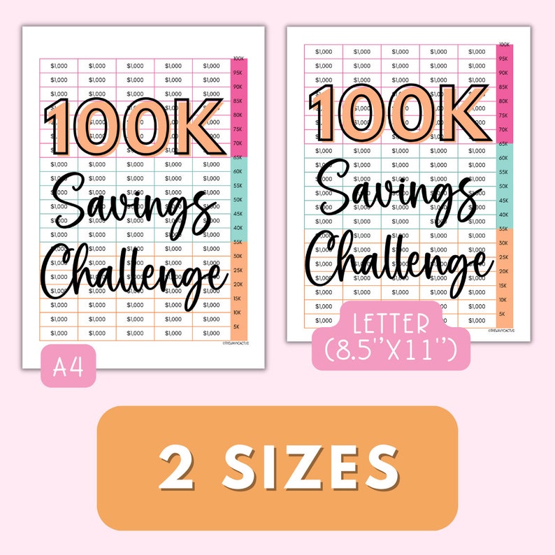 100000 Savings Challenge Printable | 100K Savings Challenge Tracker ...