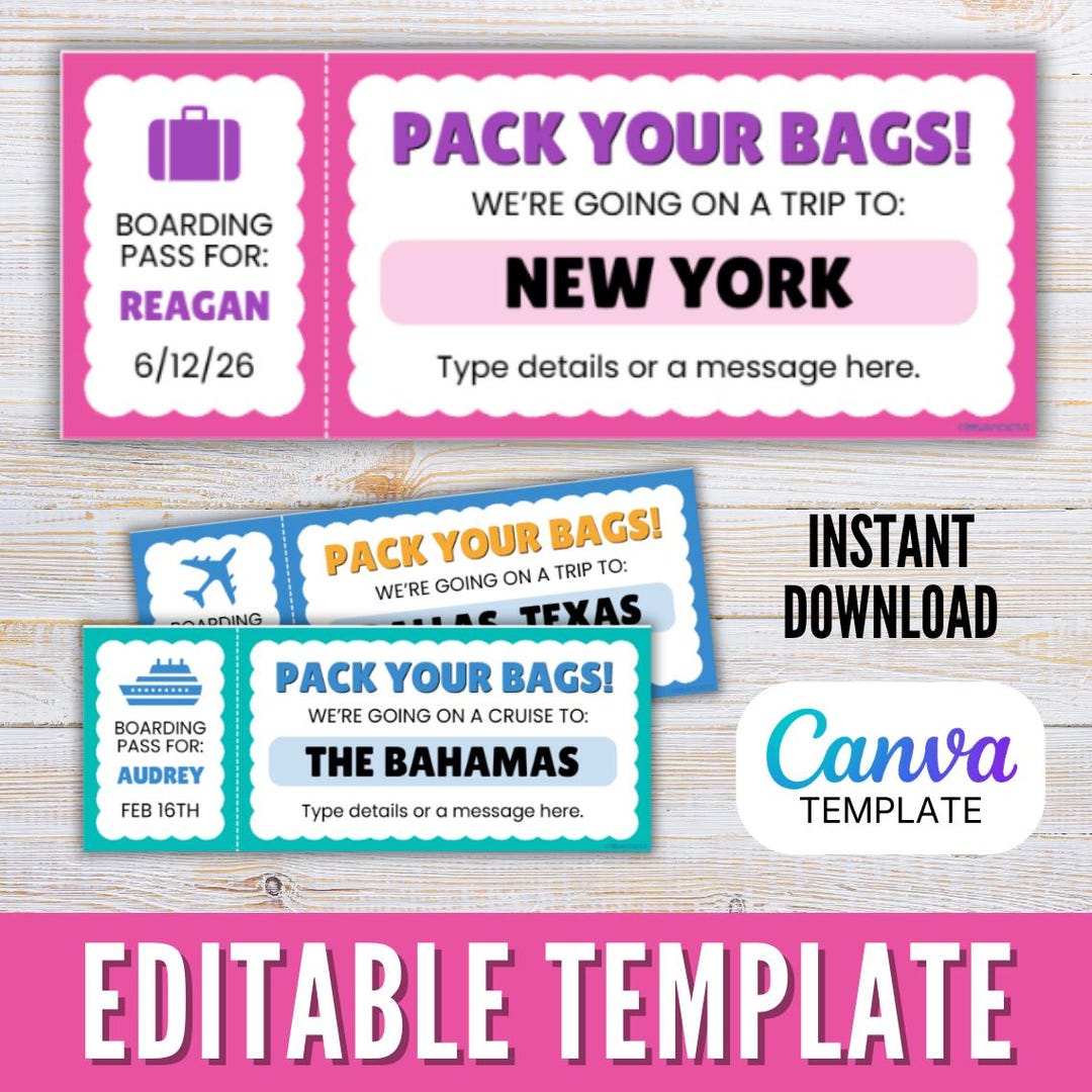 Customized Boarding Pass for Kids Template, Editable Canva Template ...